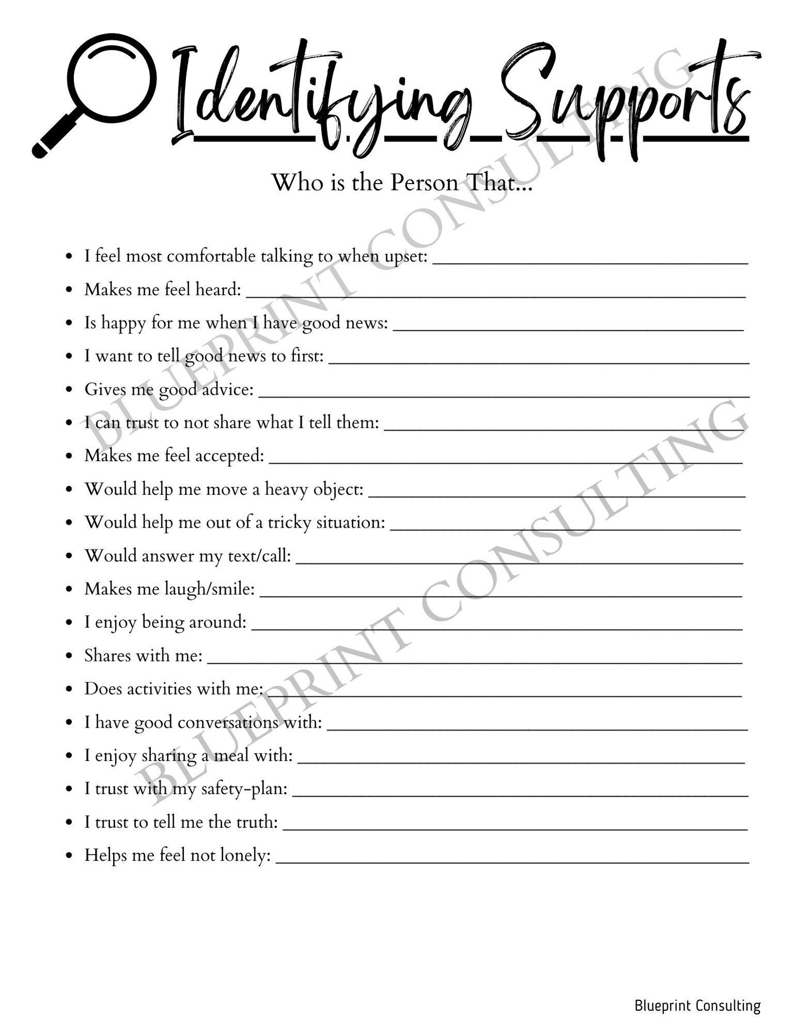 Identifying Supports Worksheet for Teens & Adolescents | LPC | MFT ...