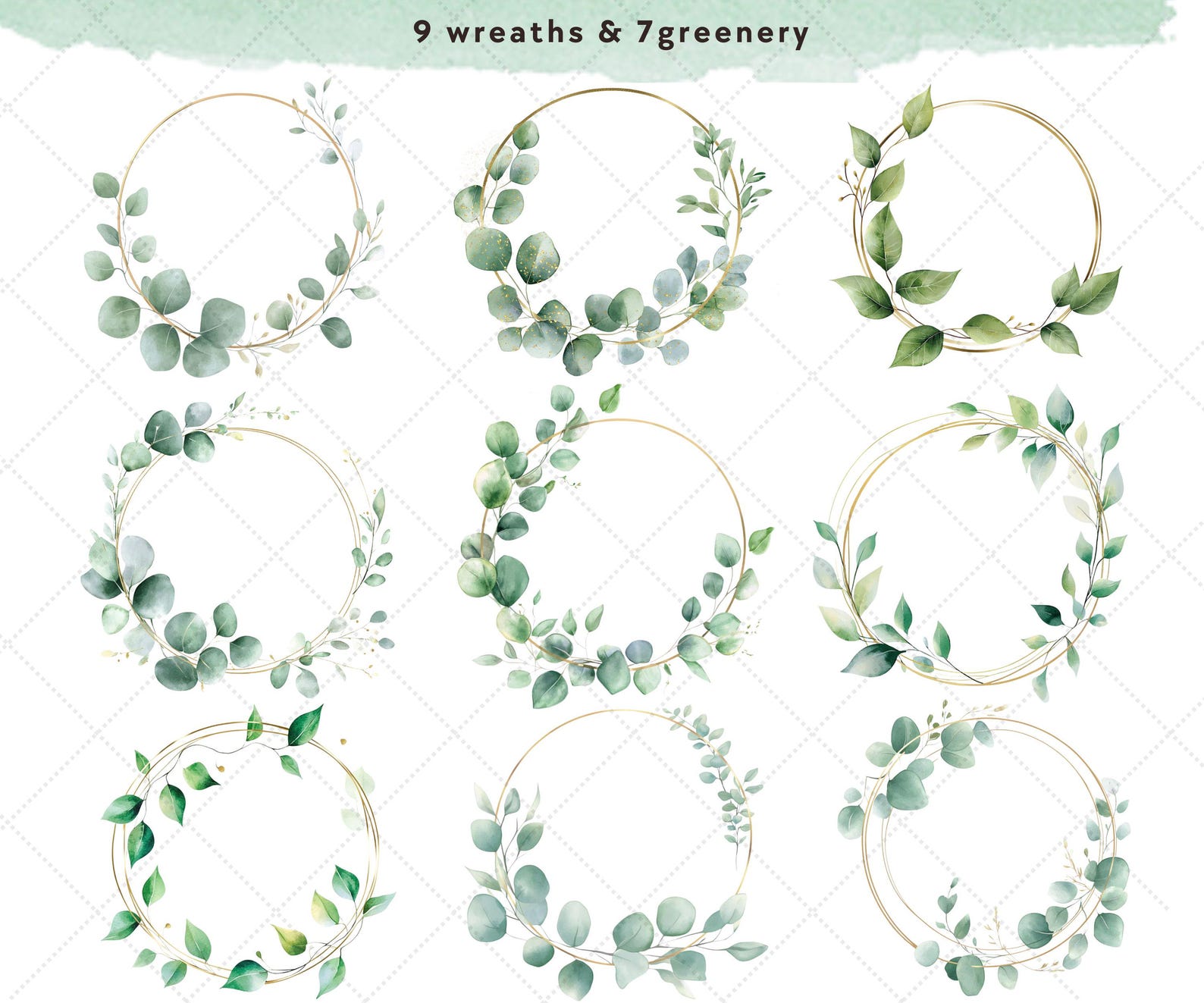 Eucalyptus Wreath Clipart, Gold Eucalyptus Wreath Clipart, Wedding ...