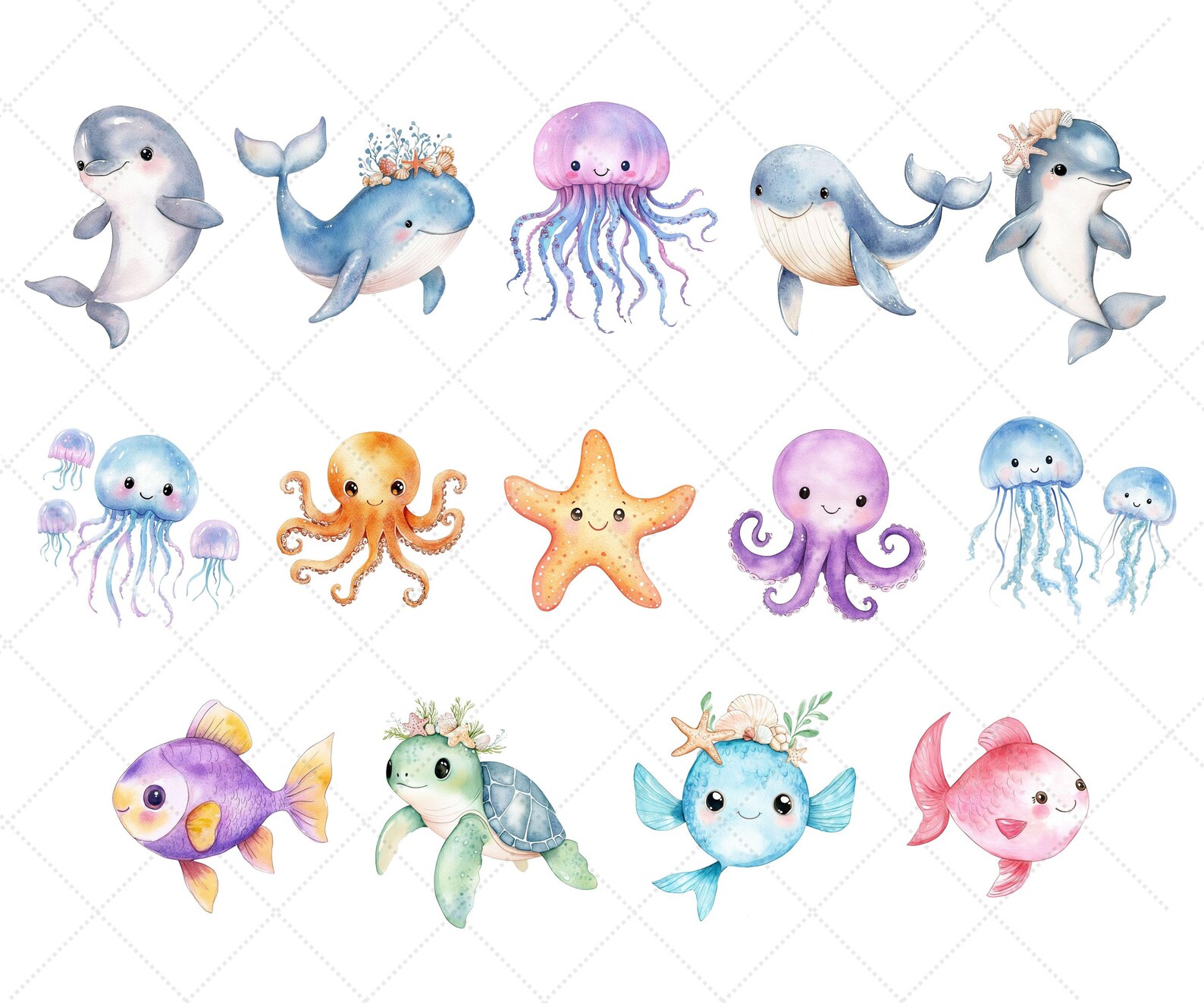 Mermaid Watercolor Clipart, Cute Mermaid Clipart, Under the Sea ...