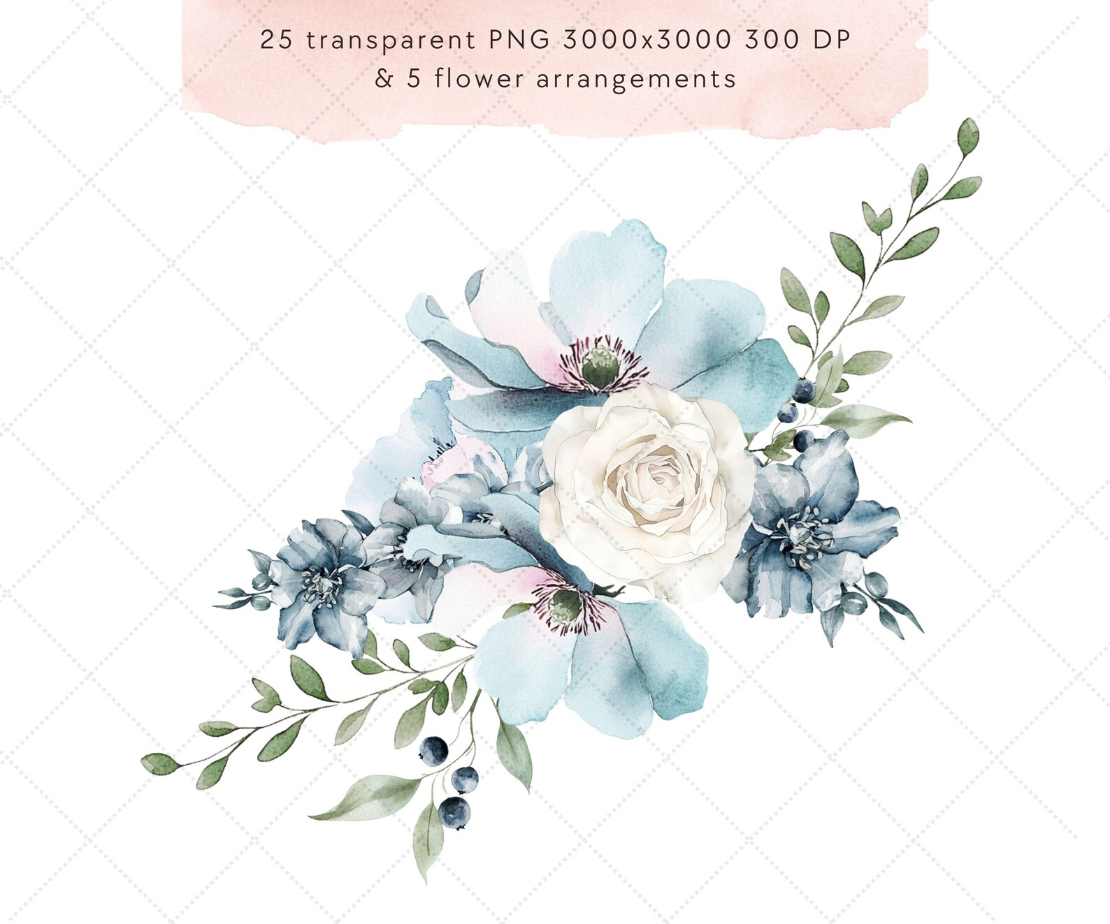 Watercolor Blue Flowers Clipart, Beautiful Blue Dusty Flowers Clipart ...