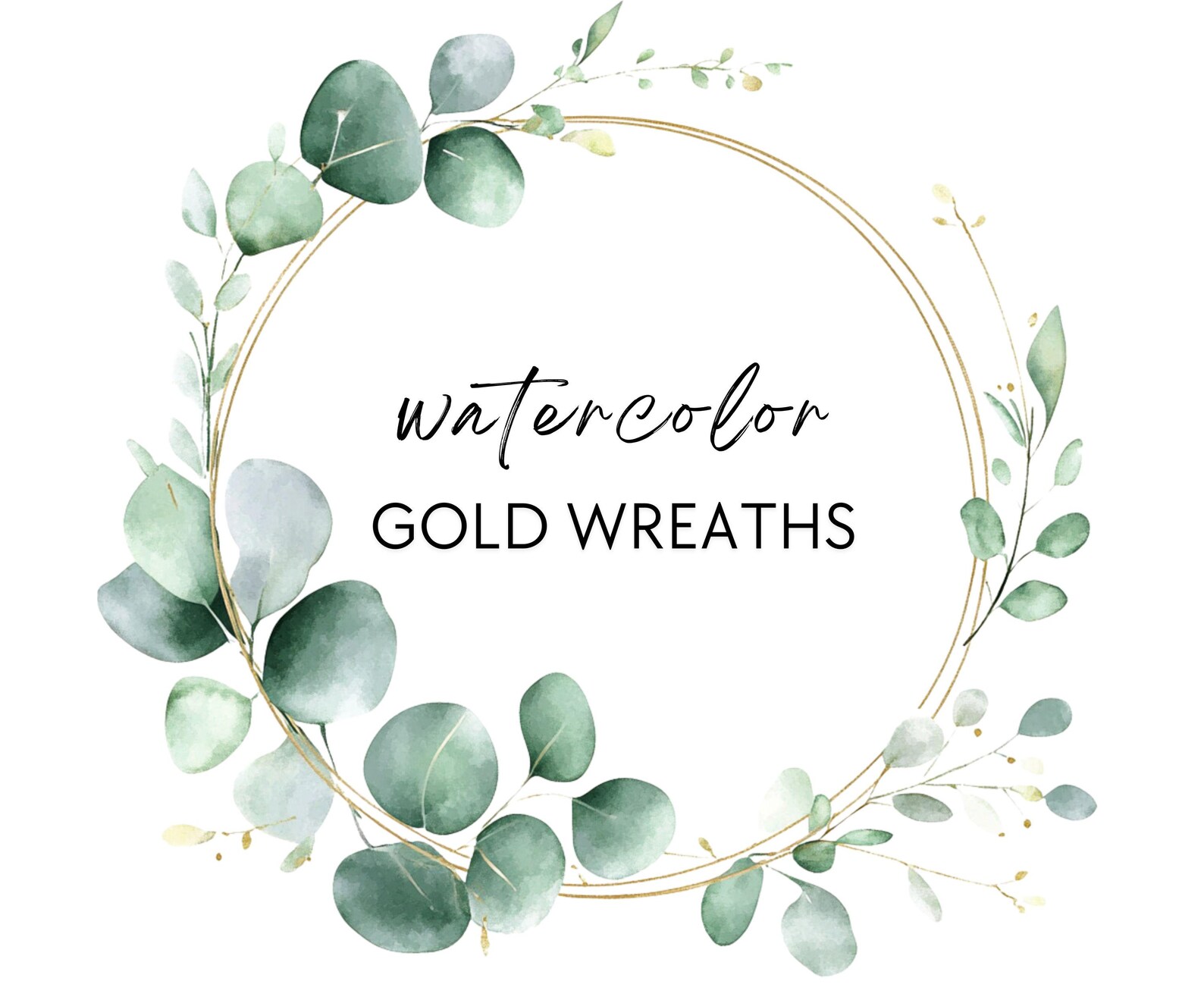 Eucalyptus Wreath Clipart, Gold Eucalyptus Wreath Clipart, Wedding ...