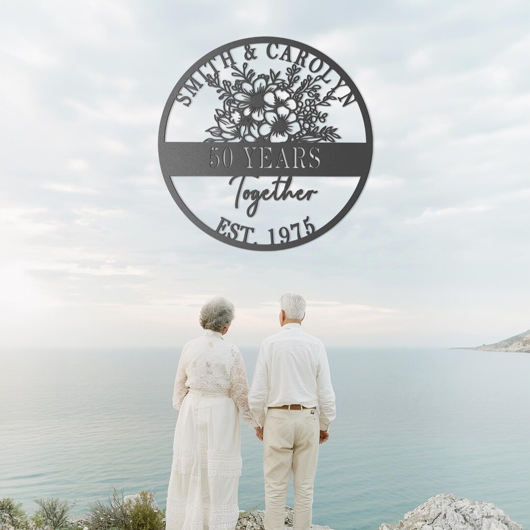 Custom 50 Years Together Metal Sign – Personalized Golden Wedding ...