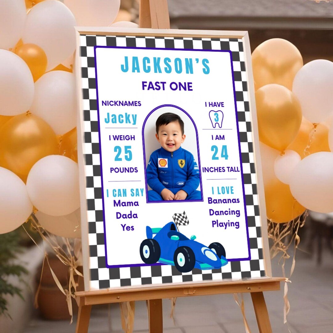 F1 Racing First Birthday Keepsake - Customizable Blue Fast One ...