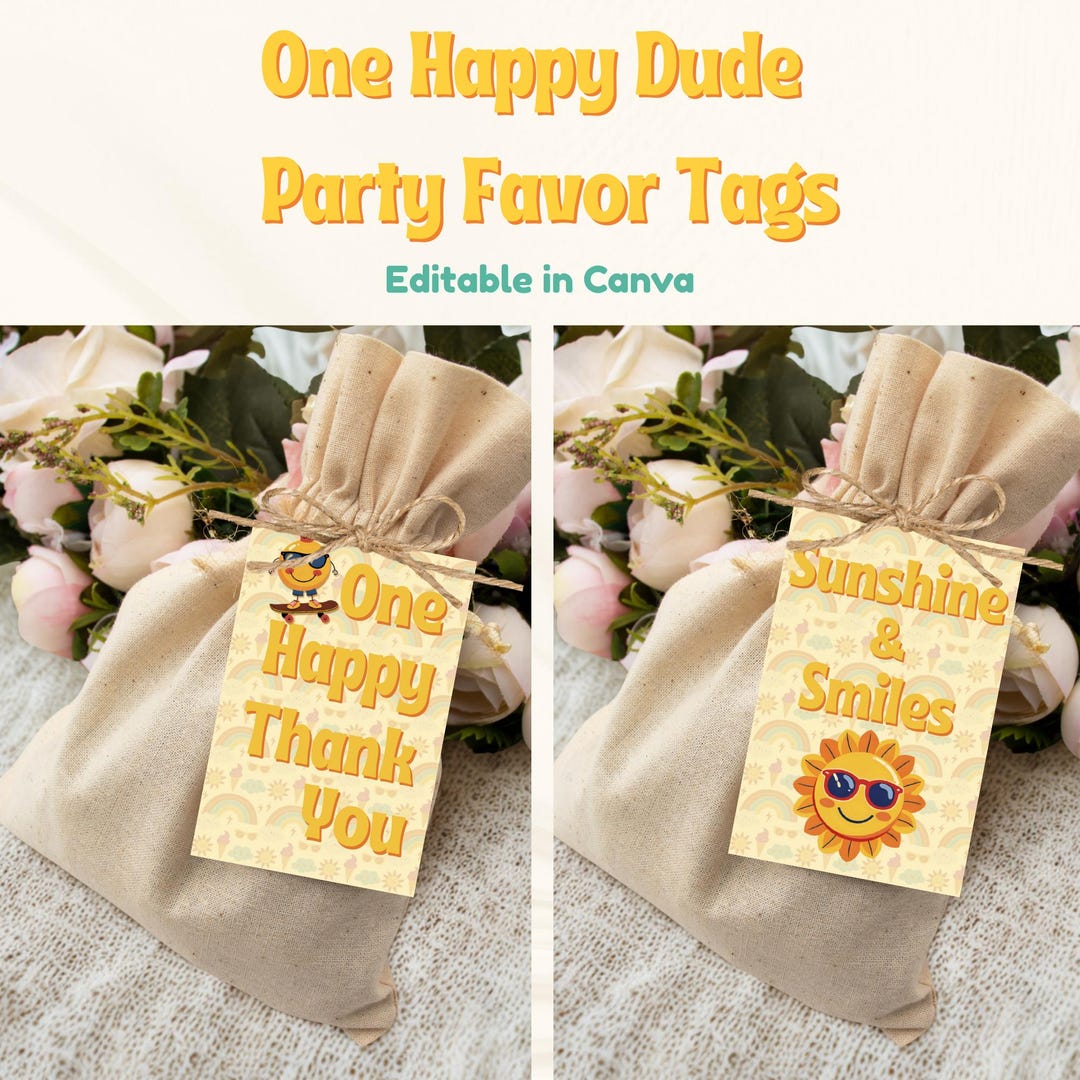One Happy Dude Favor Tags | Editable Party Favor Labels | Retro First ...