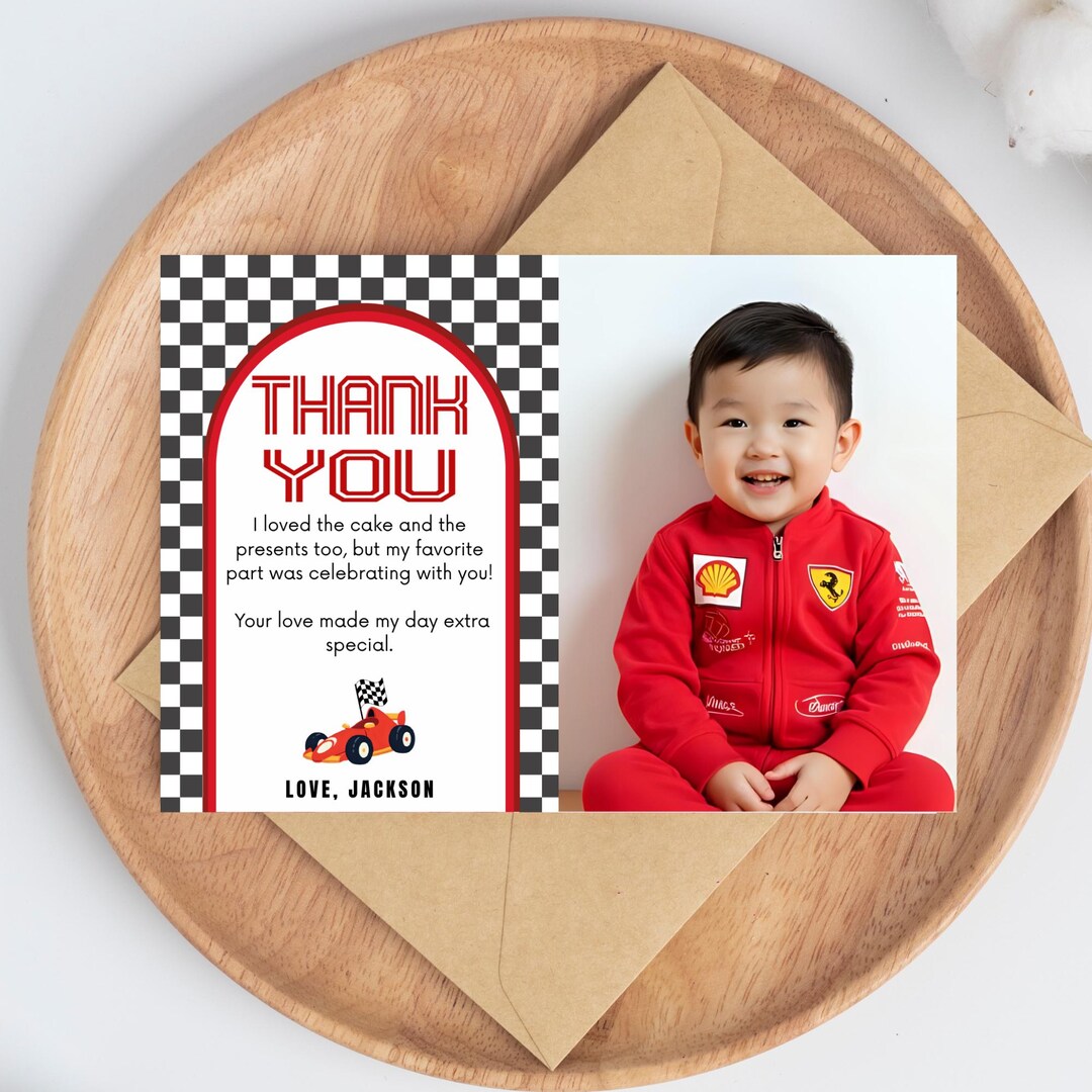 Editable Fast One Thank You Card: Grand Prix F1 Birthday (canva ...