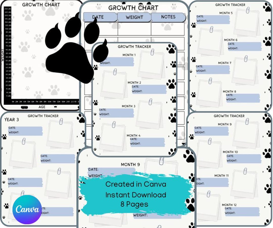 Dog Growth Chart | Printable Puppy Growth Tracker | Milestone Chart for ...