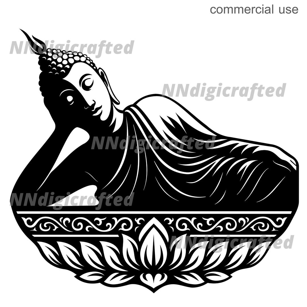Reclining Buddha Silhouette SVG - Thai Buddhist Line Art Vector for ...