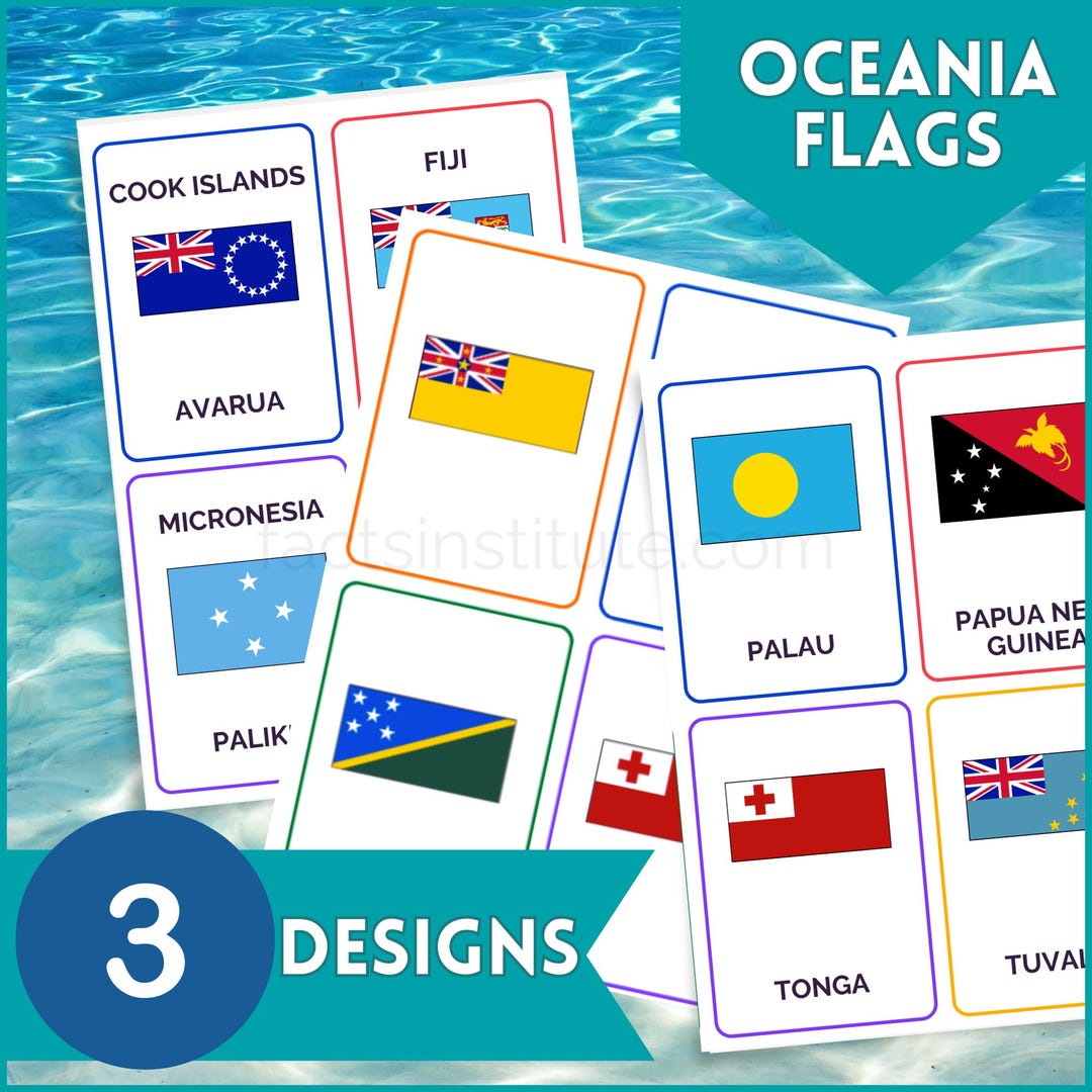 16 Oceania Flags Flashcards | Country Flags & Capitals | Montessori and ...