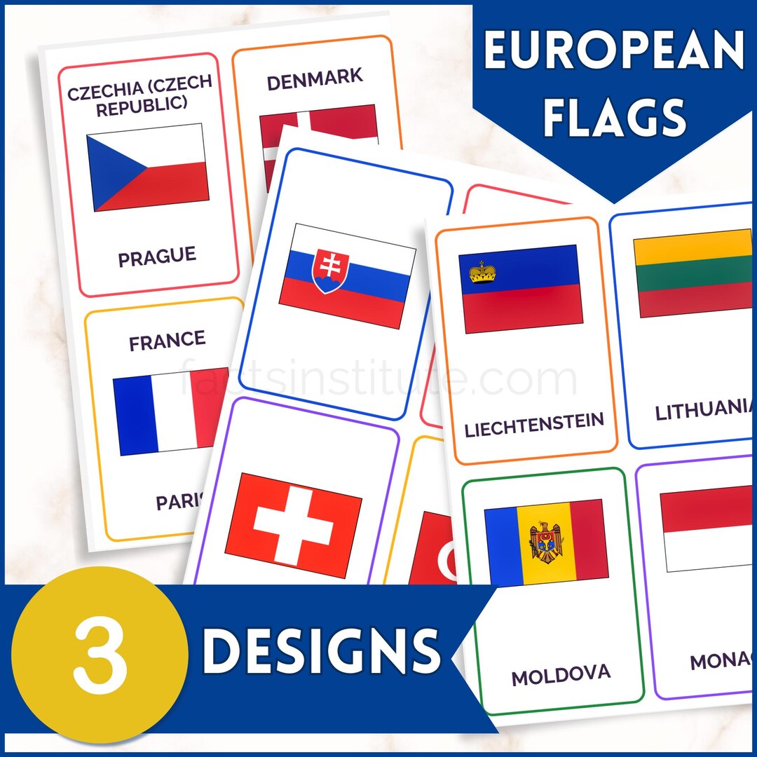 49 European Flag Flashcards | Country Flags & Capitals | Montessori and ...