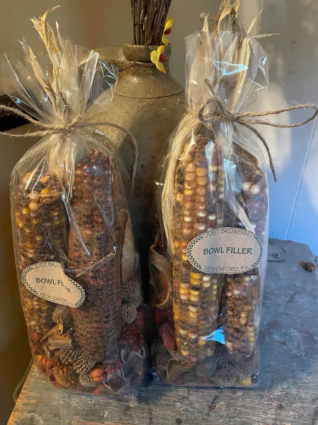 2 Large Primitive Dried Fall Wax Dipped Corn With Putka Pods Bowl ...