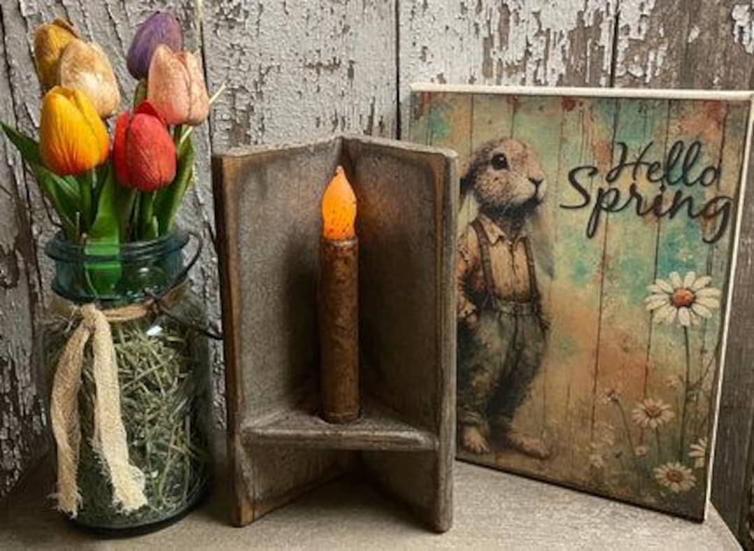 Primitive Corner Sconce With Candle 9x3x4 Cobblestone - Etsy