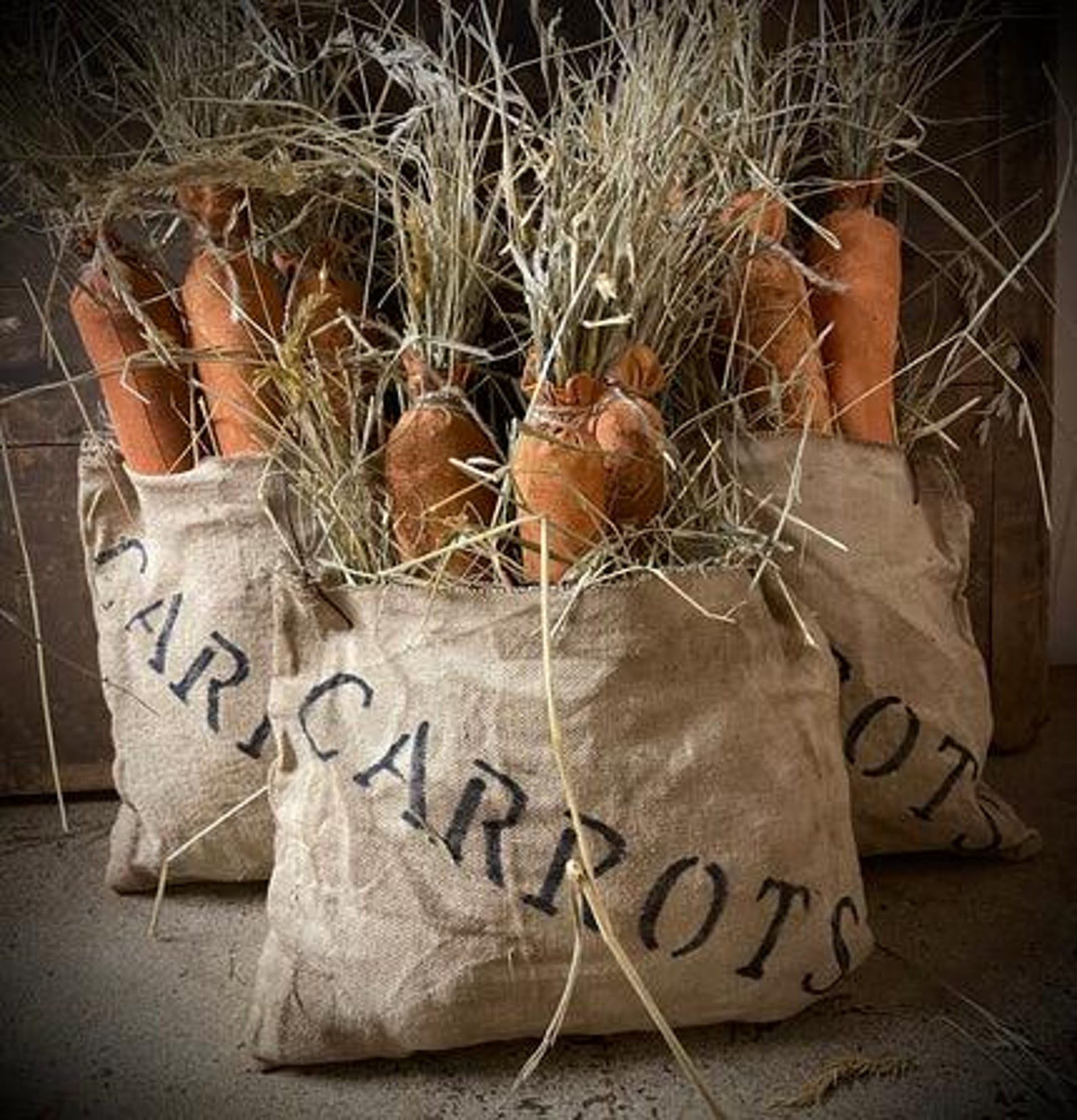 Primitive Easter Carrots in Feedsac Bag Sitter 16x15 - Etsy