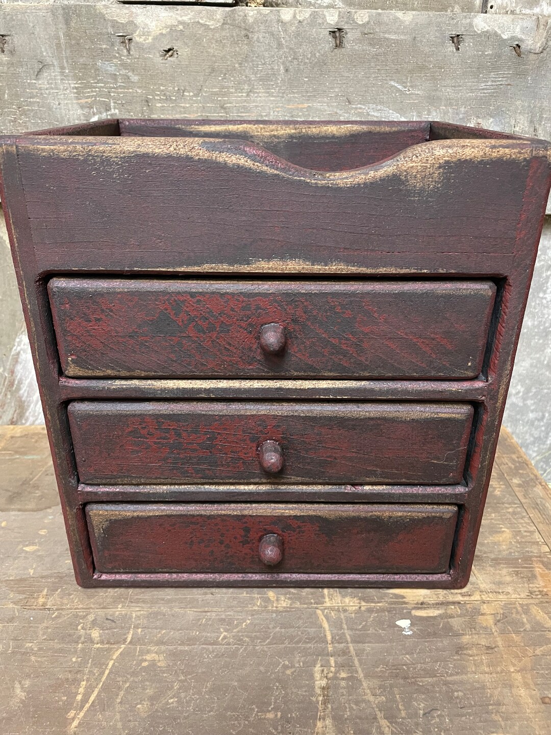 Primitive Wooden Three Drawer Cubby 11x10x8 Red Over Black - Etsy