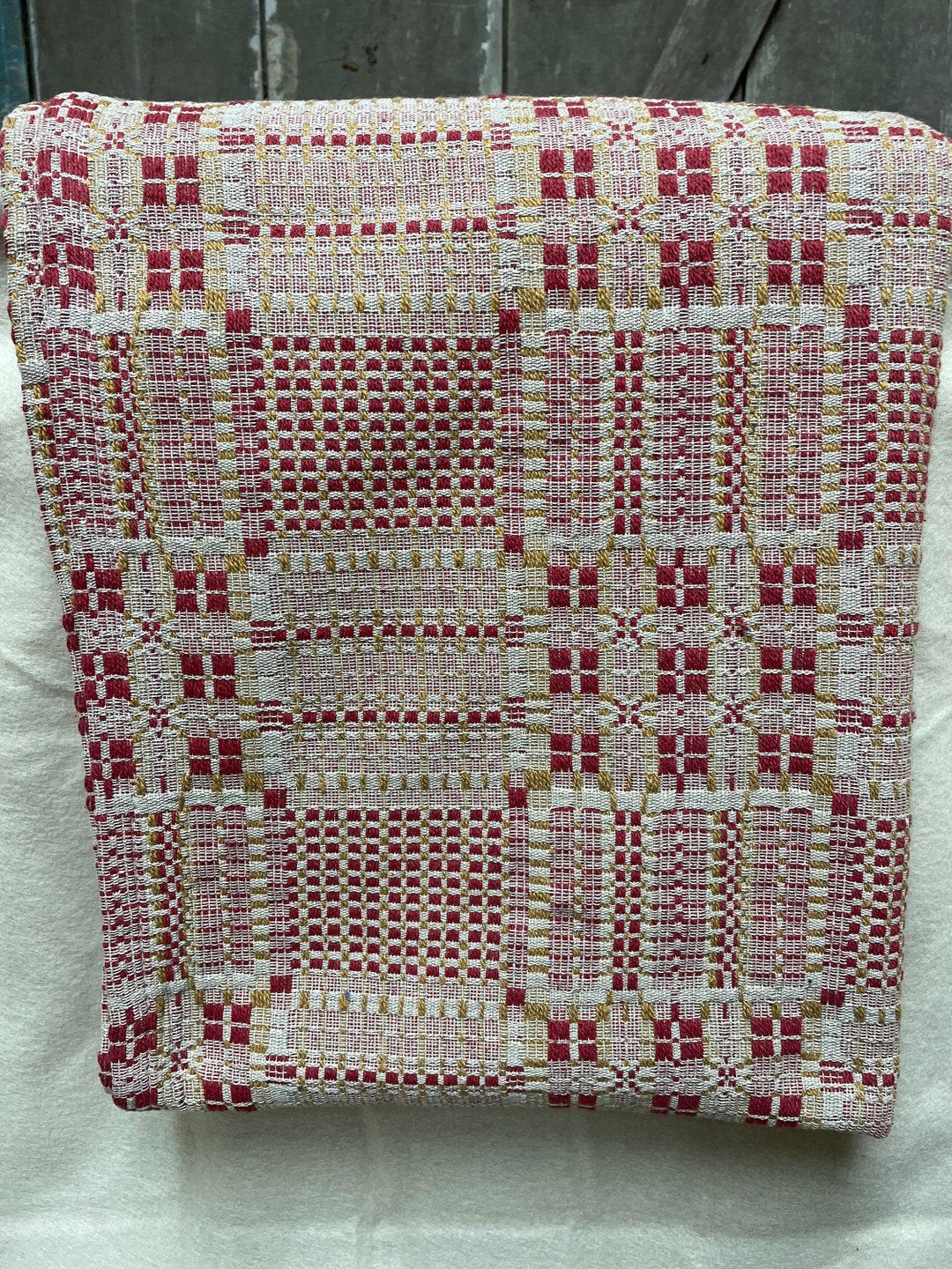 Primitive Coverlet 52 Inch Table Square Red/tan/mustard - Etsy