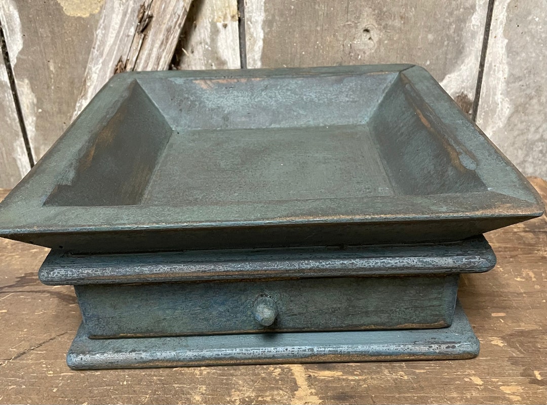 Primitive Wooden Tray With Drawer 12x12x4 Country Blue - Etsy