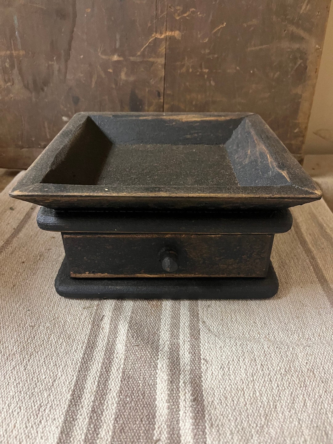 Primitive Wooden Tray With Drawer 8x8x4 Black Over Mustard - Etsy