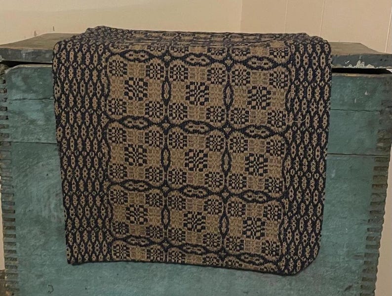 Primitive Coverlet 52x74 Inch Throw Blue/tan - Etsy