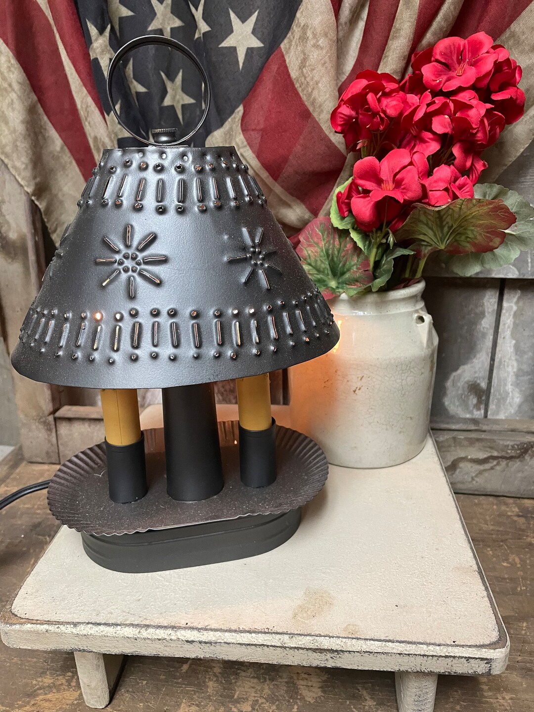 Primitive Punch Tin Grandmas Accent Light Electric Tin - Etsy
