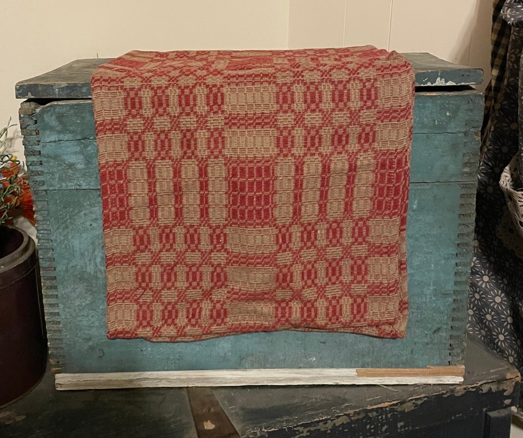 Primitive Coverlet 56 Inch Long Table Runner Red/cream - Etsy