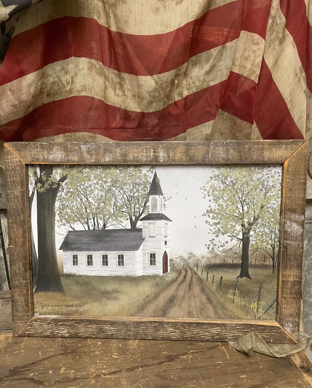 Primitive Framed Billy Jacobs Little Country Church House 12x18 Lathe ...