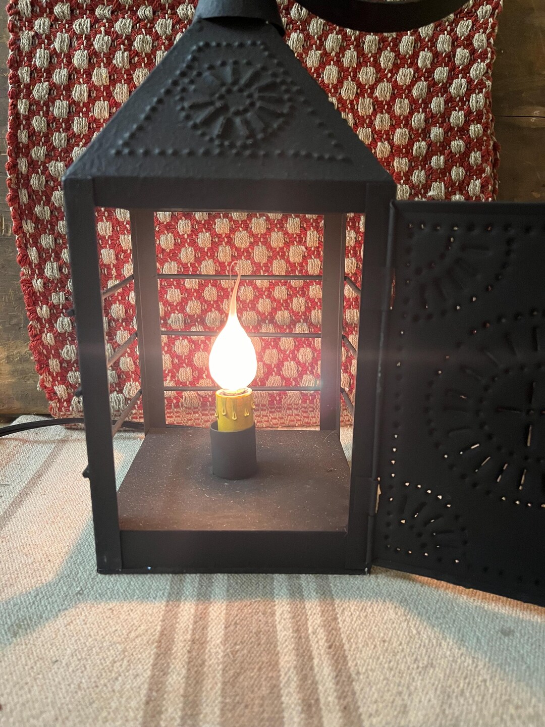 Primitive Punch Tin Farmers Lantern Electric 19x6 Black - Etsy