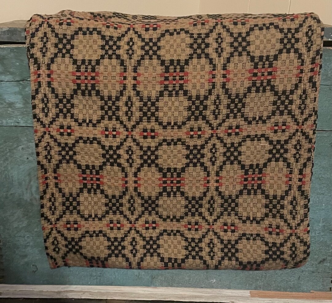 Primitive Coverlet 34 Inch Table Square Red/tan/black - Etsy