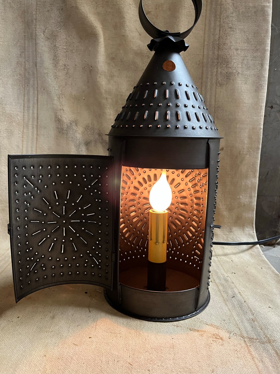 Primitive 15 Inch Punch Tin Revere Lantern Electric 15x6 Tin - Etsy