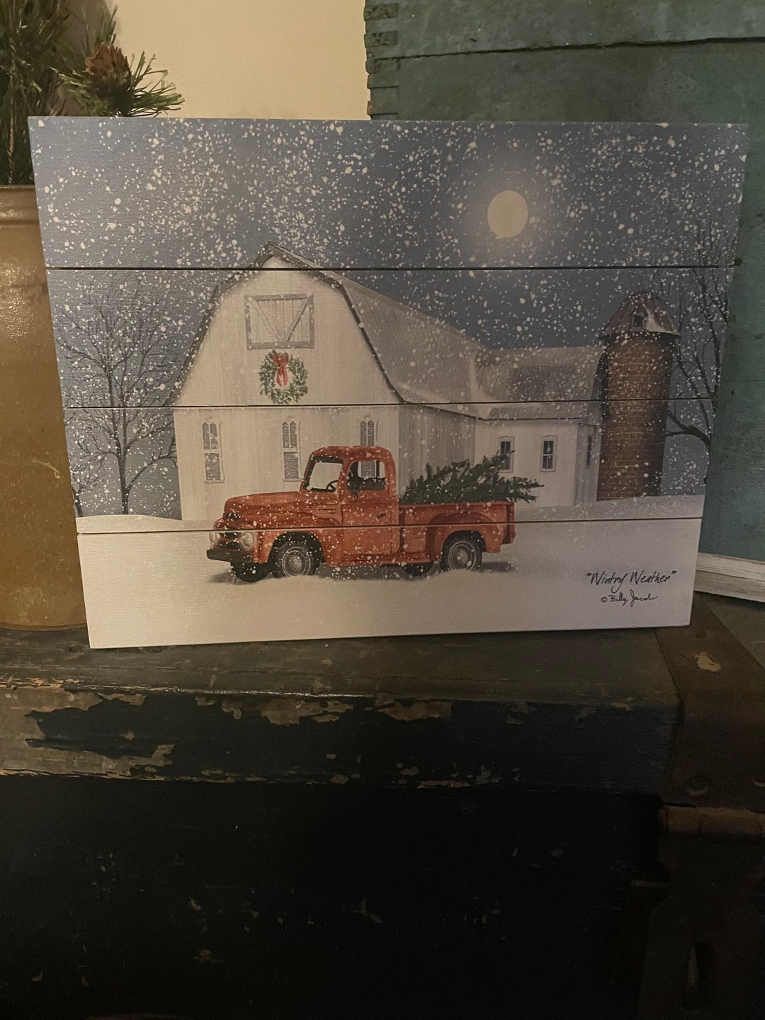 Primitive Christmas Billy Jacobs Wintery Weather Pallet Paintings 12x10 ...