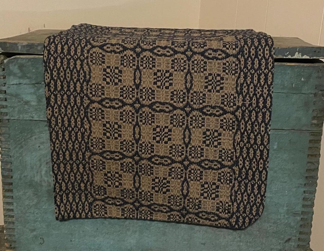 Primitive Coverlet 32 Inch Short Runner Blue/tan - Etsy