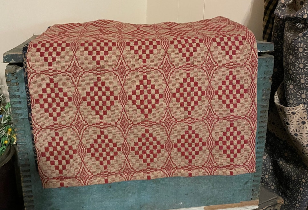 Primitive Coverlet 34 Inch Table Square Red/tan - Etsy