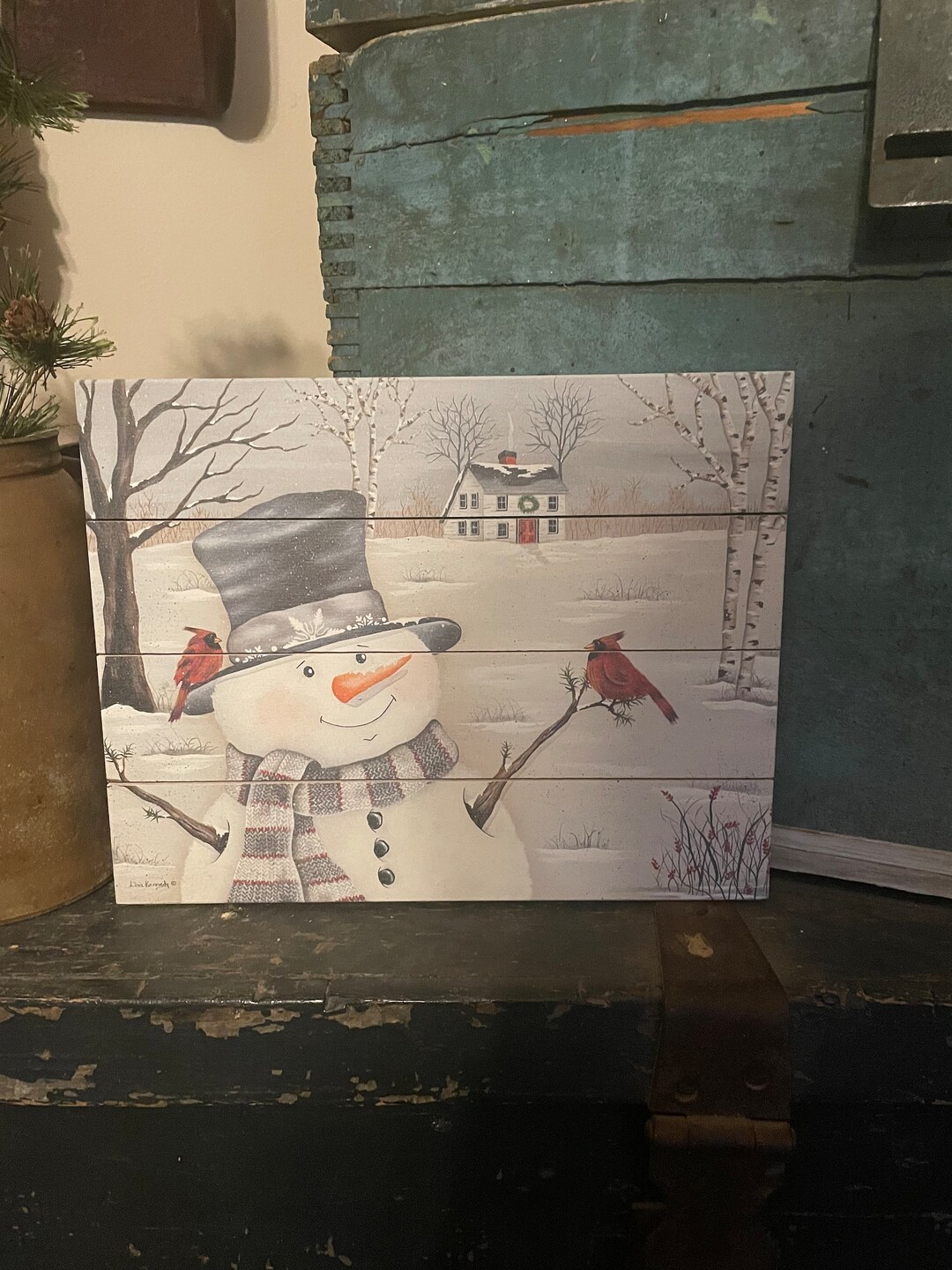 Primitive Christmas Lisa Kennedy Snowman Pallet Paintings 12x10 - Etsy