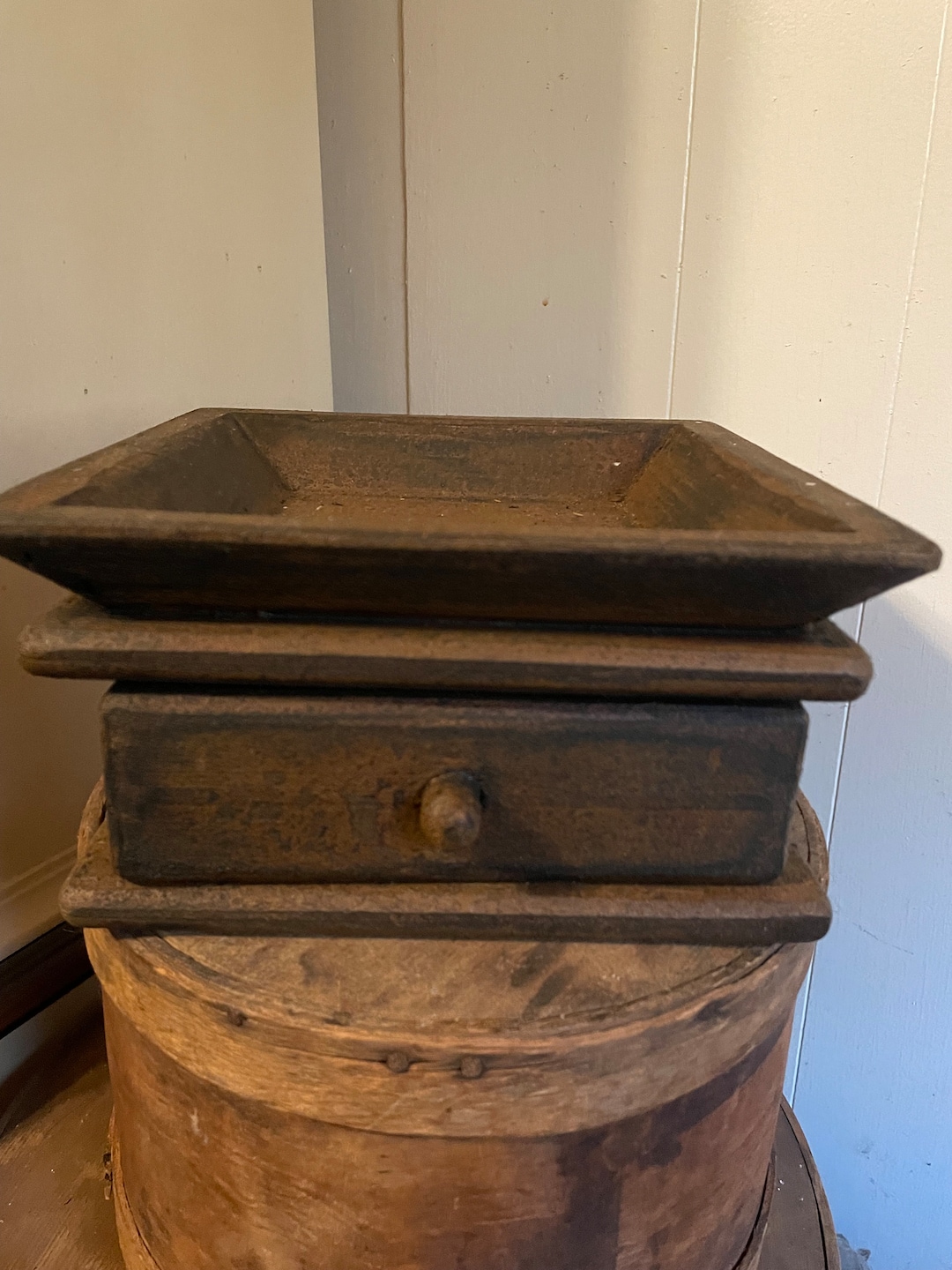 Primitive Wooden Tray With Drawer Mustard Over Black 8x8x4 - Etsy