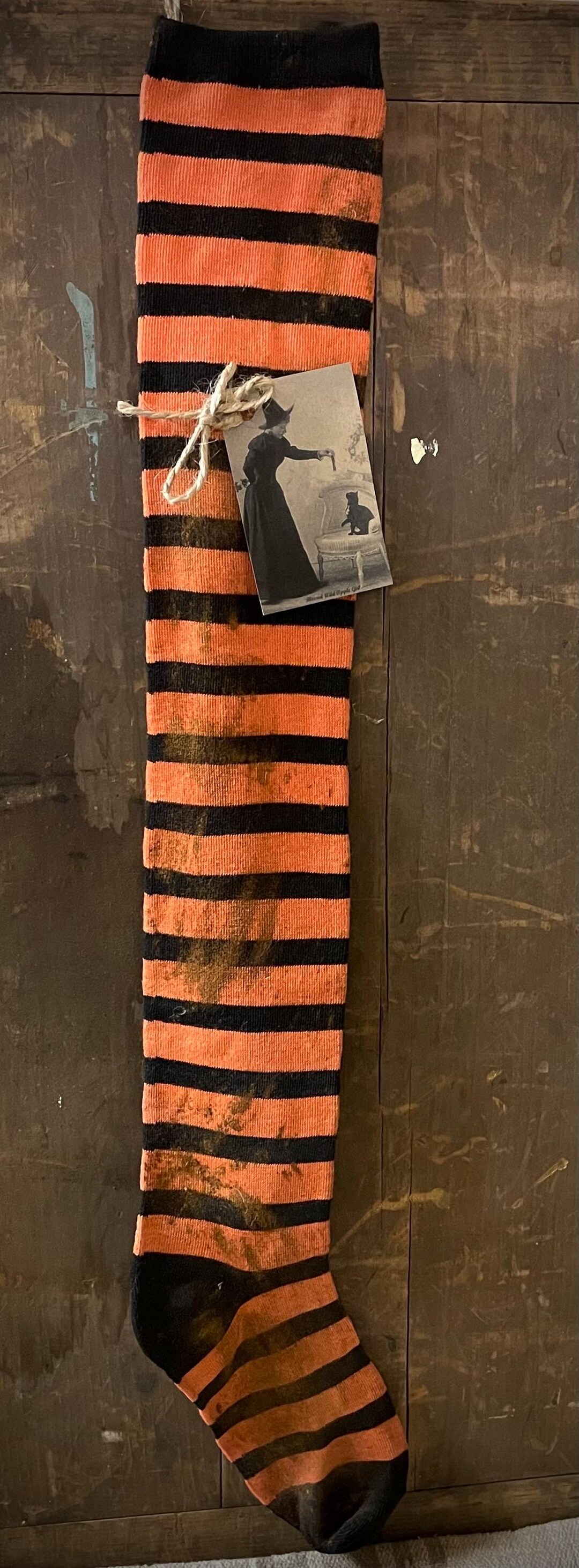 Primitive Grungy Stained Halloween Orange and Black Stocking - Etsy