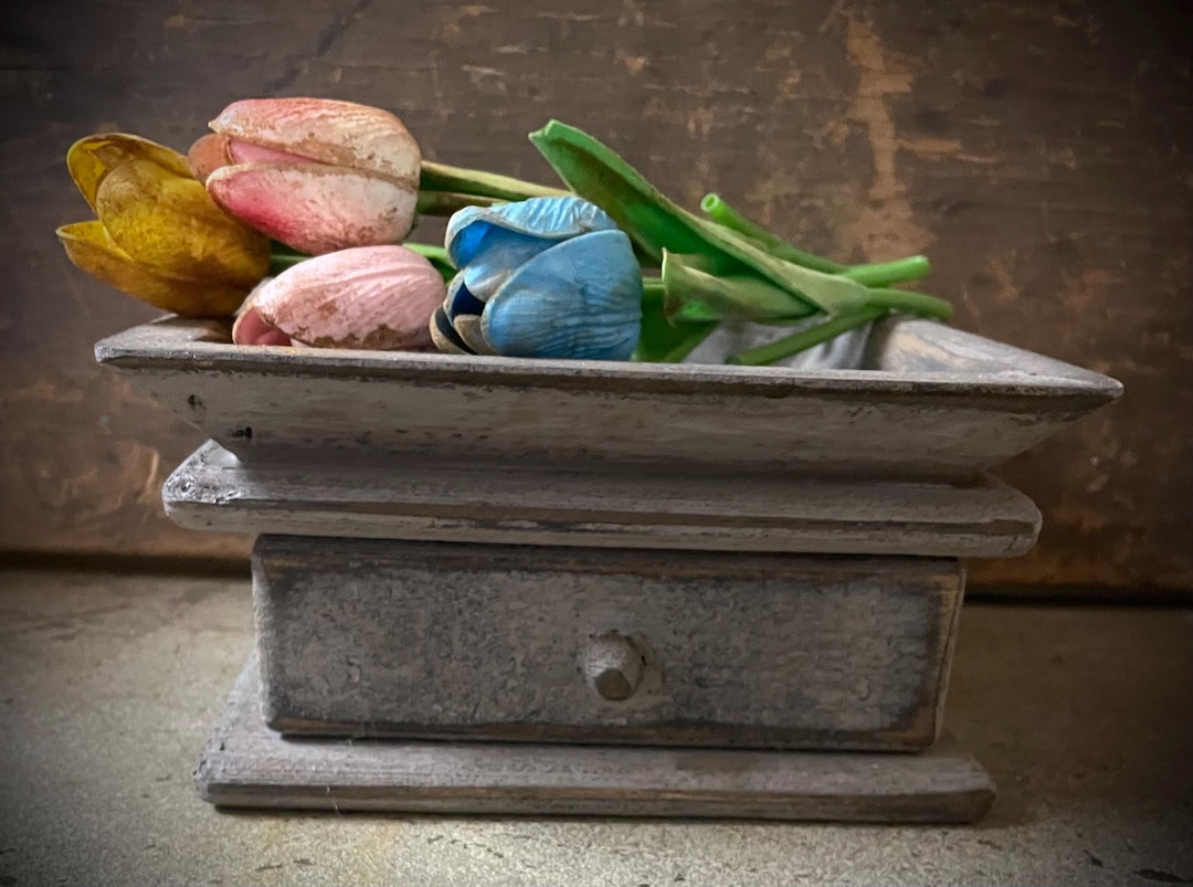 Primitive Wooden Tray With Drawer 8x8x4 Cobblestone - Etsy