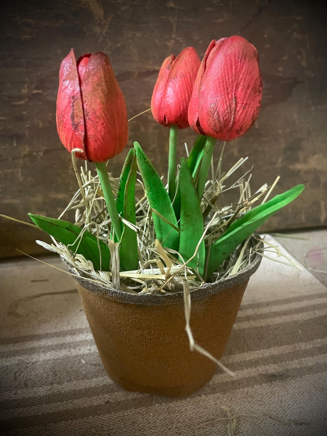 Lg Primitive Spring Faux Red Tulip Pot Shelf Sitter - Etsy