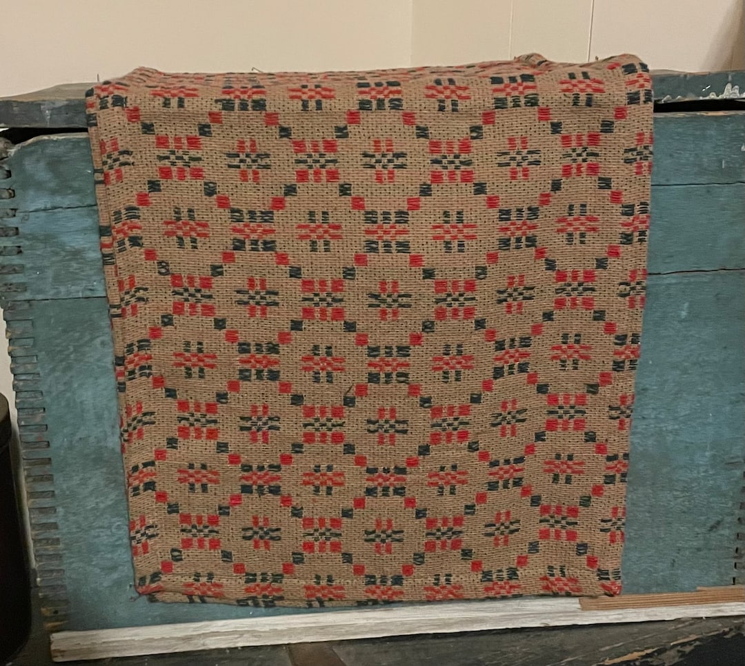 Primitive Coverlet 52 Inch Table Square Green/red/tan - Etsy