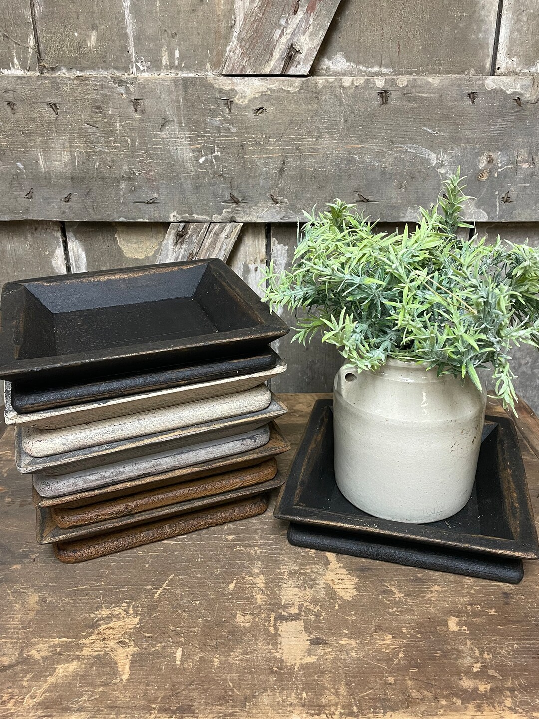 Primitive Wooden Tray Black Over Mustard 8x8x2 - Etsy