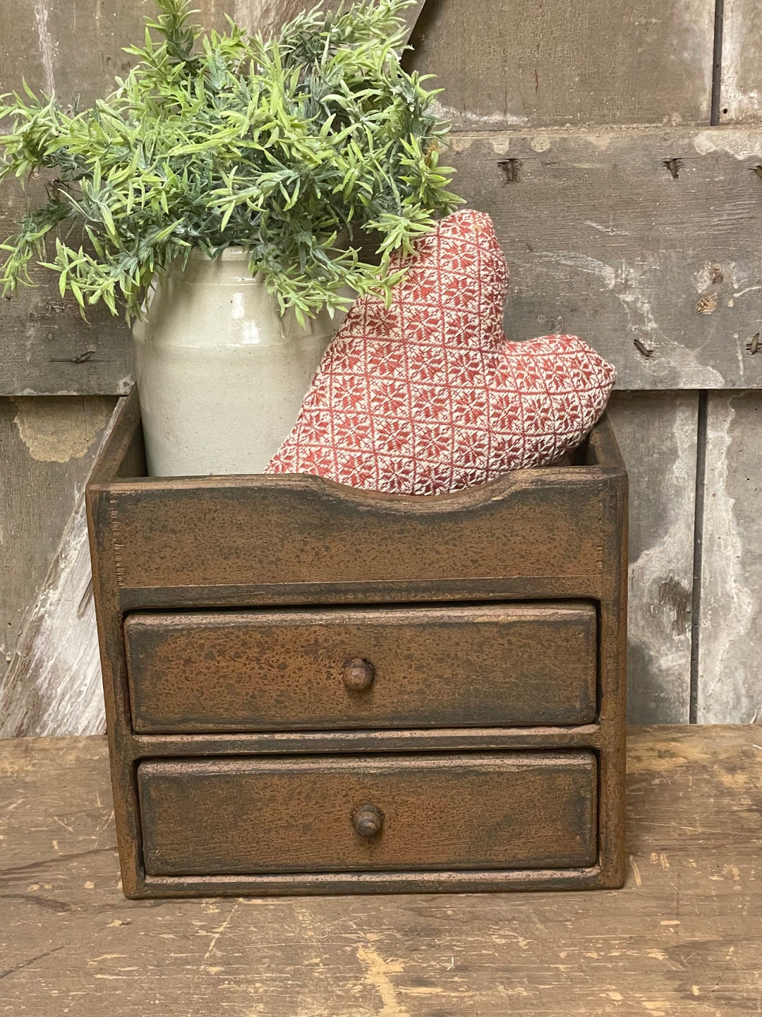 Primitive Wooden Two Drawer Cubby 10x9x8 Mustard Over Black - Etsy