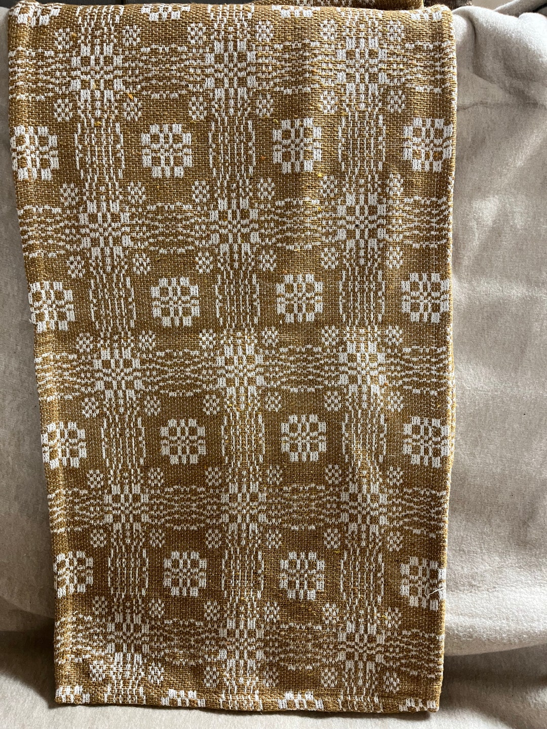 Primitive Coverlet 56 Inch Long Table Runner Gold/white - Etsy