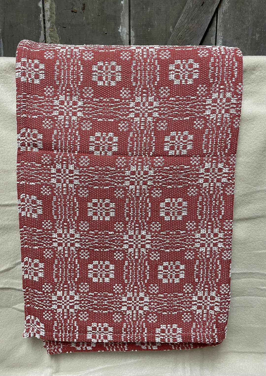 Primitive Coverlet 52 Inch Table Square Vintage Red/white - Etsy