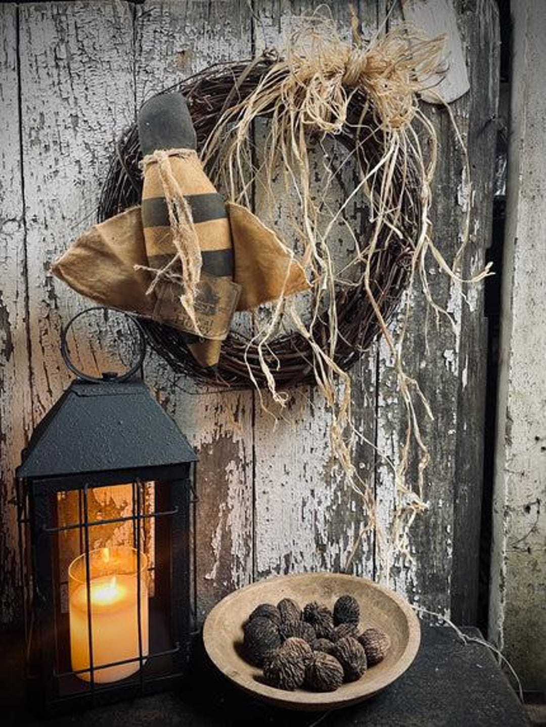 Primitive 14 Inch Wreath With Bee - Etsy
