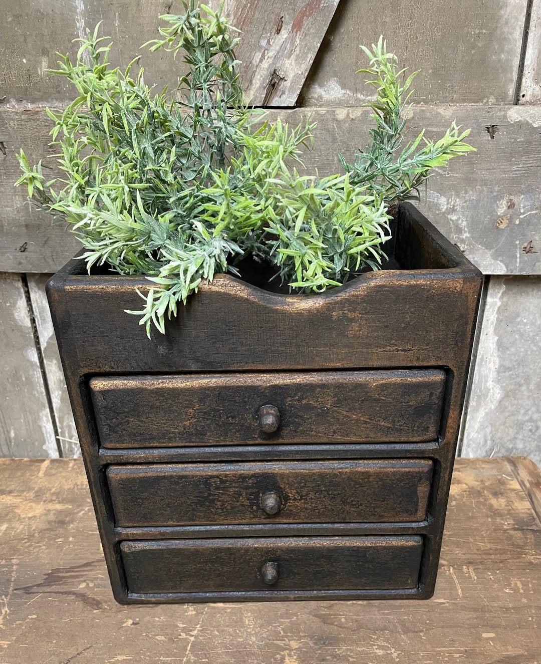Primitive Wooden Three Drawer Cubby 11x10x8 Black Over Mustard - Etsy