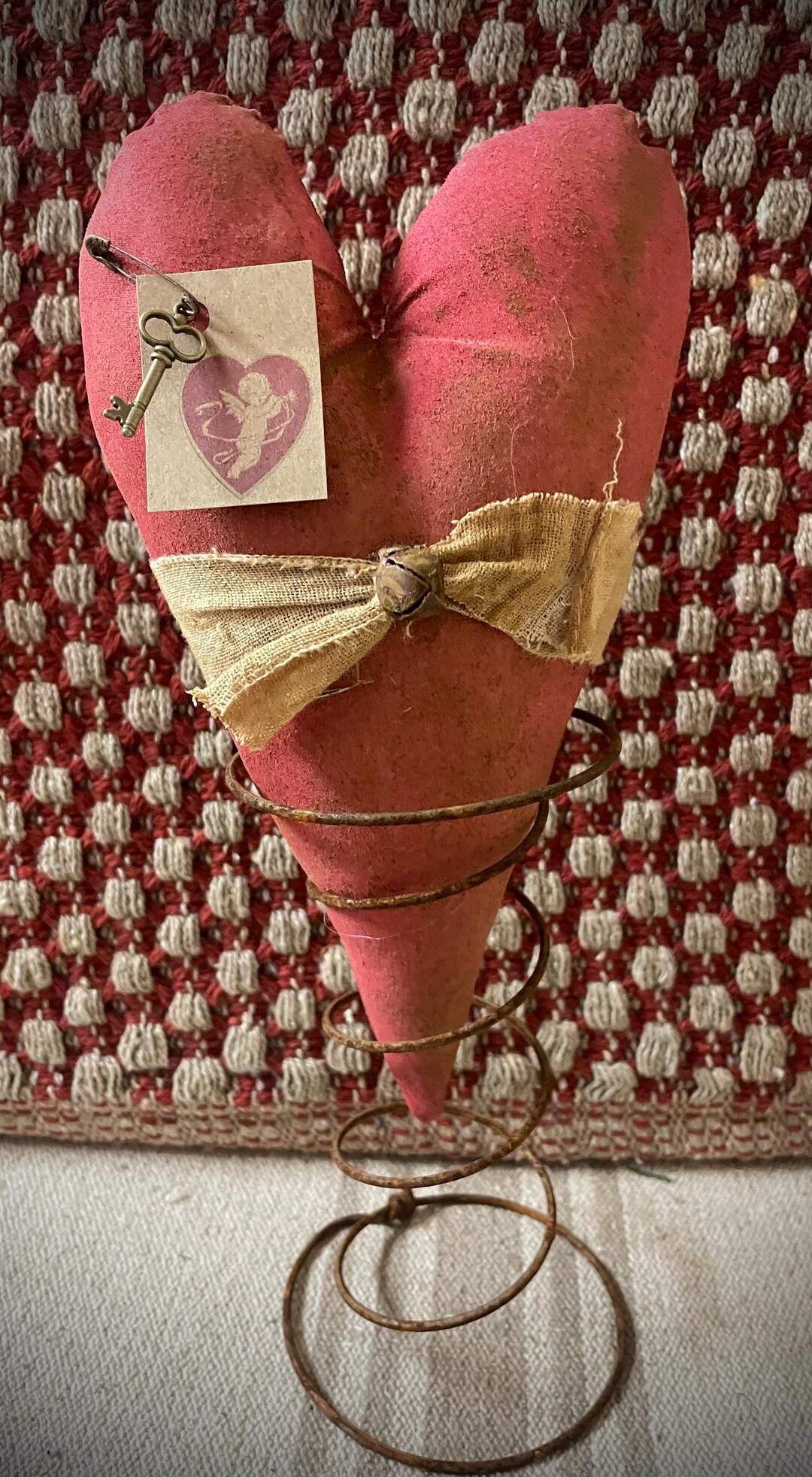 Primitive Valentines Heart on Old Rusty Spring Red 10x5 - Etsy