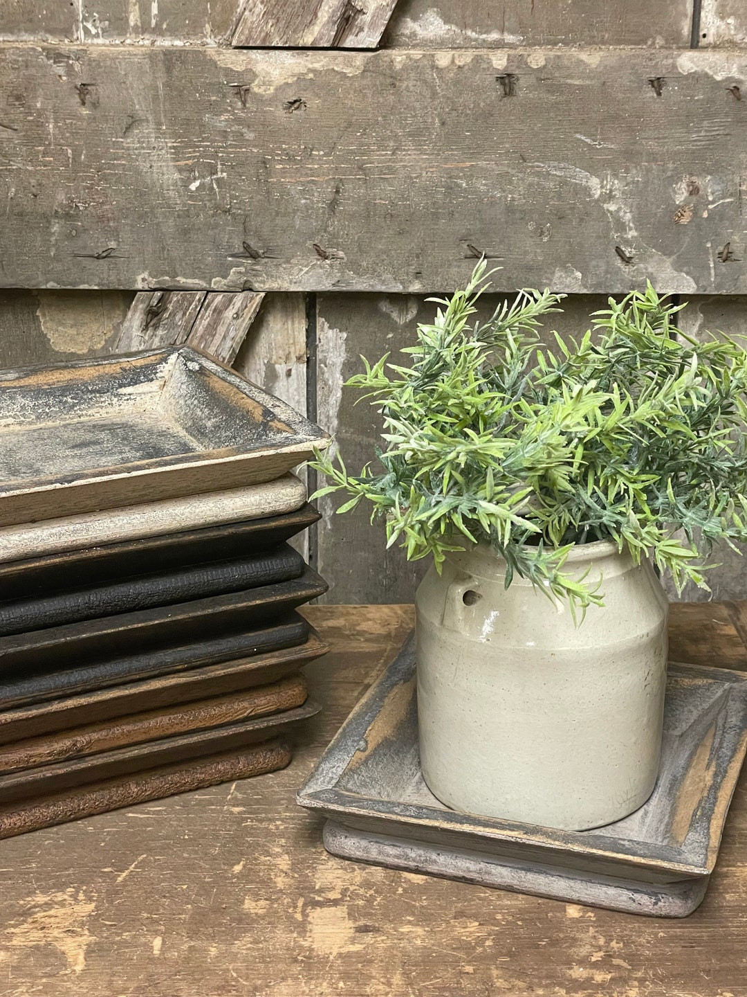 Primitive Wooden Tray 8x8x2 Cobblestone - Etsy