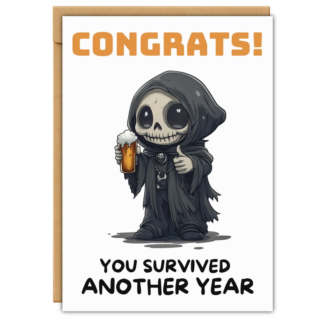Dark Humor Birthday Card – Grim Reaper - Premium Mohawk Funny Birthday ...