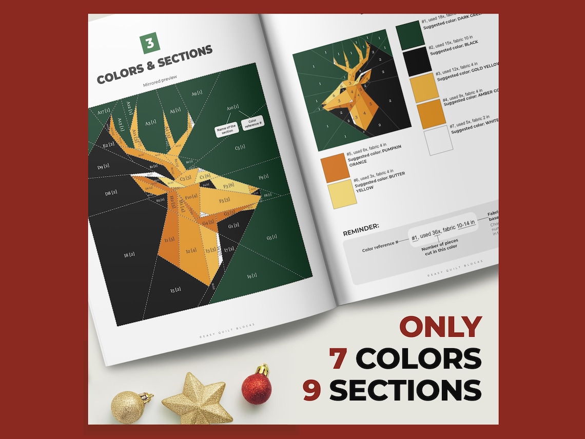 Reindeer Quilt Block Pattern, Christmas FPP PDF, Easy Beginner Paper ...