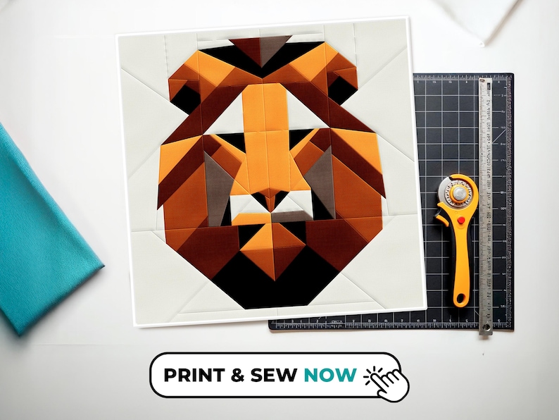 FPP Pattern - EASY Lion QUILT Block | Regal Scalable Paper Pieced Quilt ...