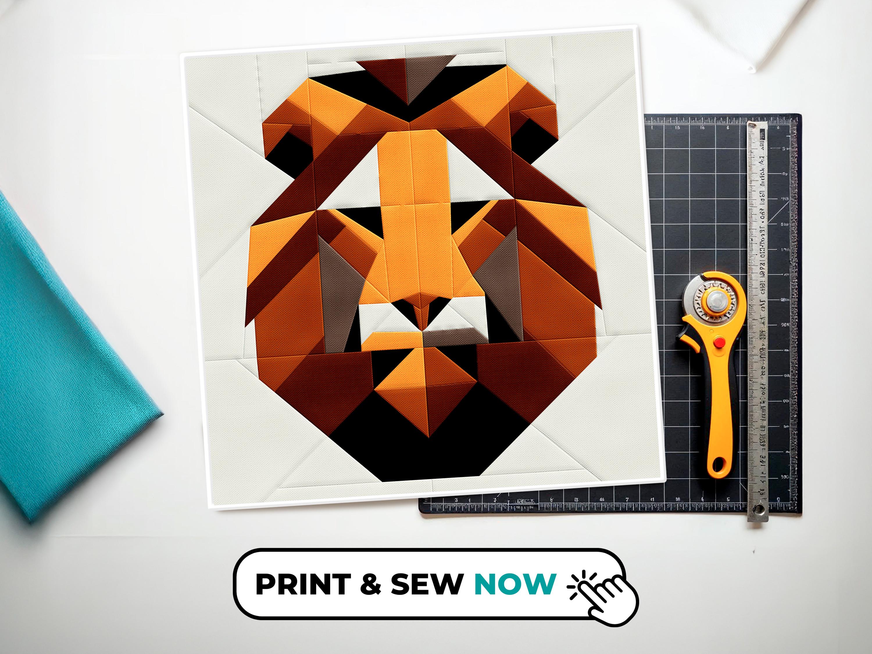 FPP Pattern - EASY Lion QUILT Block | Regal Scalable Paper Pieced Quilt ...