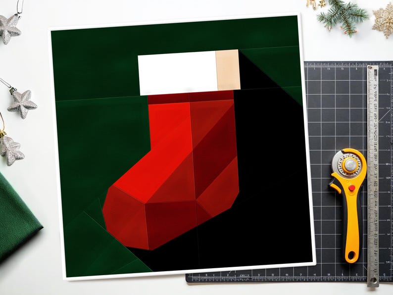 Christmas Stocking Quilt Block Pattern, Easy FPP PDF, Beginner Paper ...