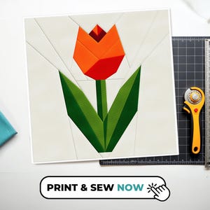 Tulip Quilt Block FPP Pattern: Modern Spring Sewing (20x20") (PDF ...